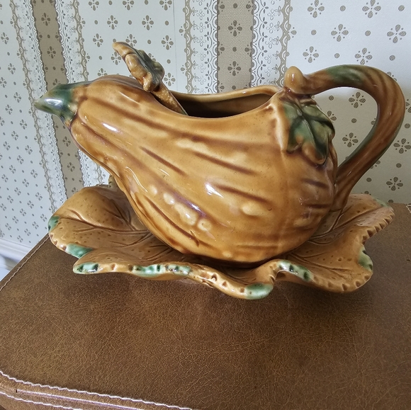 Other | Vintage Gourd Gravy Boat With Spoon And Plate | Poshmark